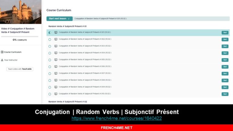 French video course: Conjugation | Random Verbs | Subjonctif Présent ...