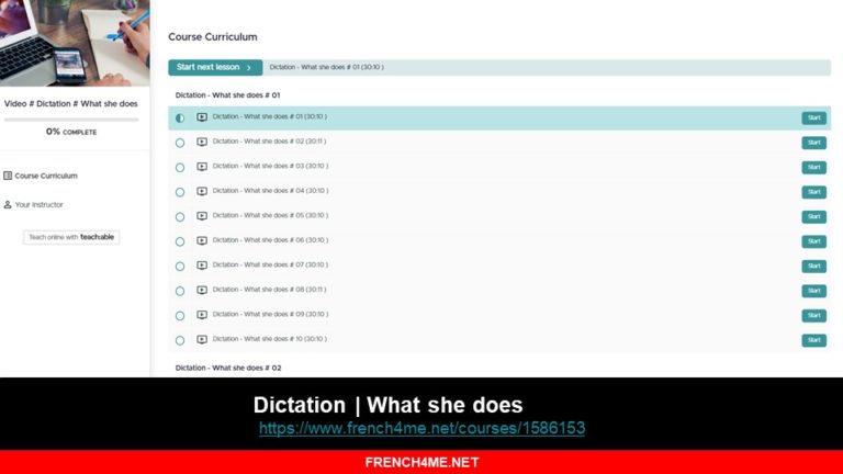 French video course: Dictation | What she does – French4me.news
