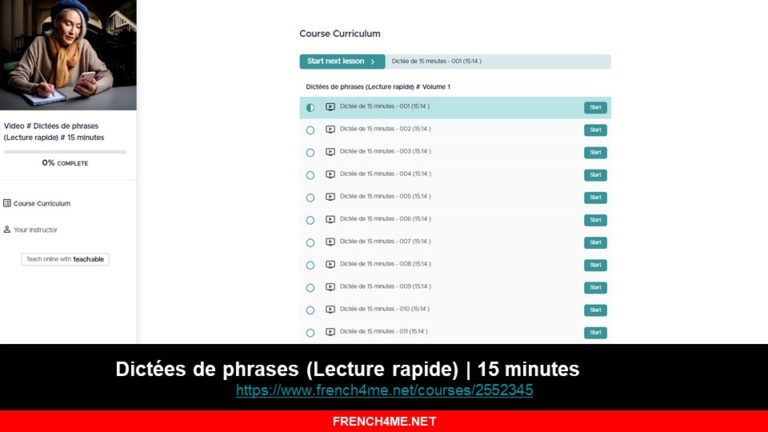 French video course: Dictées de phrases (Lecture rapide) | 15 minutes ...