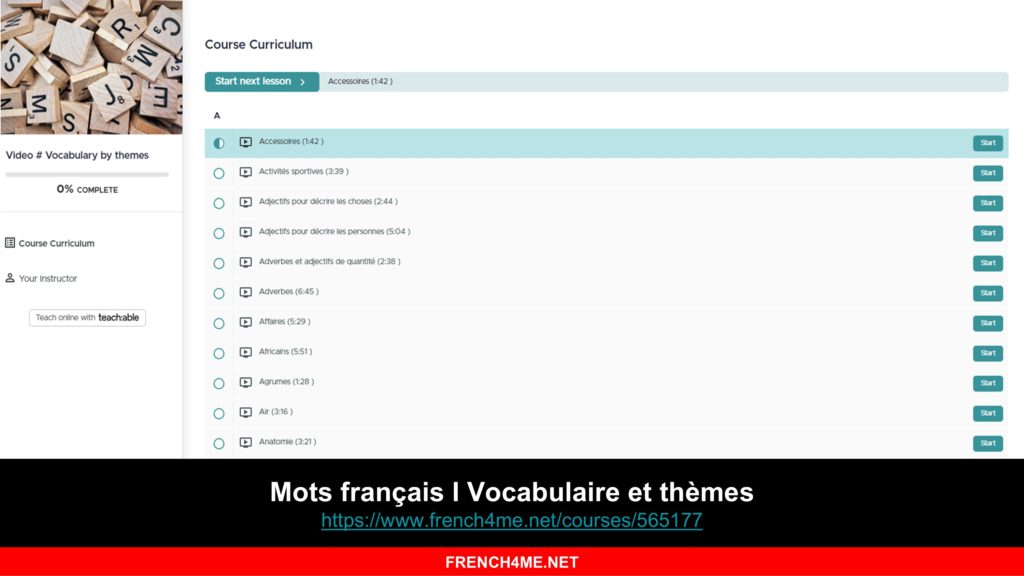 Le cours de français du jour I Mots français I Vocabulaire et thèmes ...